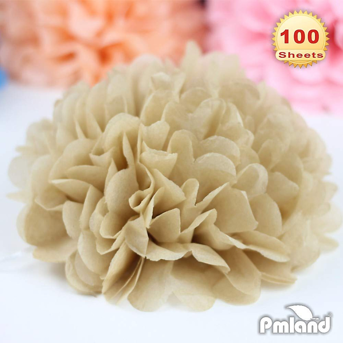 PMLAND 100 Sheets Light Brown Sand Tissue Wrapping Paper Bulk 20 x 15 Inches for Gift Favor Bags Boxes Flowers Packaging Crafts DIY Art Projects and Party Decorations