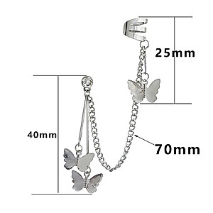 INENIMARTJ Butterfly Cuff Chain Earrings for Women, Tassel Ear Cuffs, 40mm Stud Earrings, Nickel-Free Alloy, Corrosion-Resistant, Lightweight