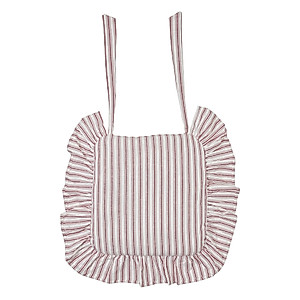 Piper Classics Timeless Ticking Red Ruffled Chair Pad, Country Farmhouse Vintage, Christmas Décor, Red & White Stripe, 16" L x 16" W, Plus Ruffle