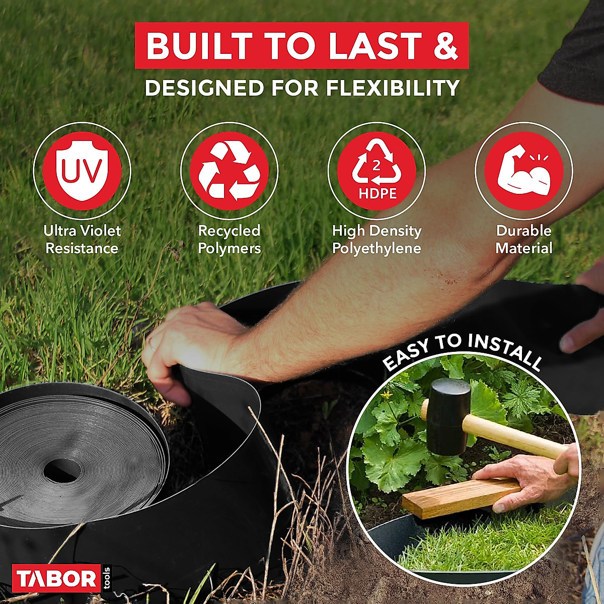 TABOR TOOLS 20 Ft Terrace Board, 5 Inch High, 0.1" Inch Thickness, Landscape Edging Coil, Grass Barrier, Bender Board, Garden Liner, ES30. (Black)