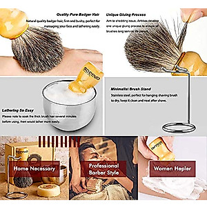 Shaving Brush Set, 4in1 Anbbas Fine Badger Shave Brush Wood Handle,Stainless Steel Shaving Stand and Soap Cup Dia 3.2inches with Shaving Soap Bar Natural Organic 3.5oz for Men