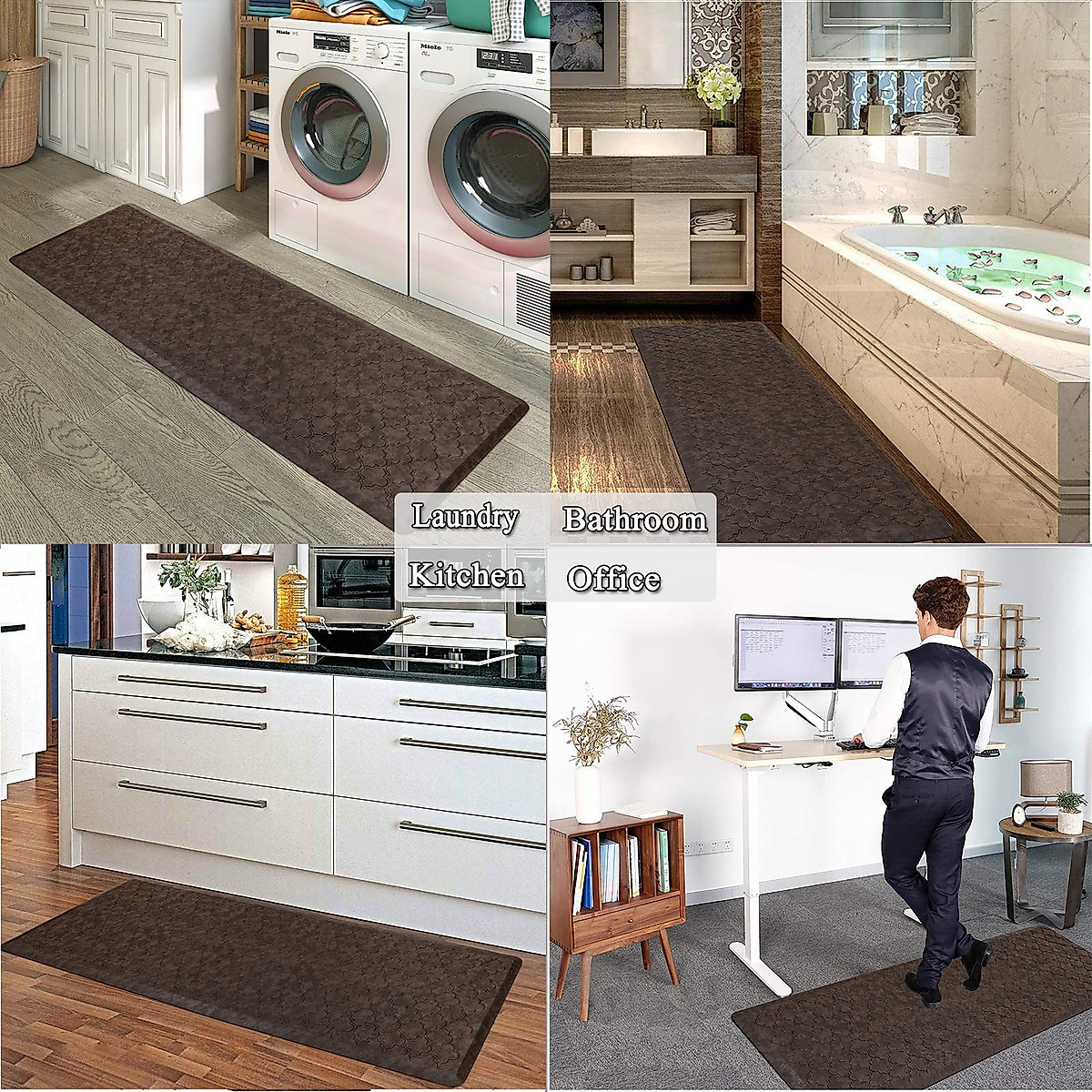 HEBE Oversized Kitchen Mat Cushioned Anti Fatigue Floor Mat Runner 20"x60" Non Slip Kitchen Mats for Floor Waterproof Kitchen Rugs and Mats Comfort Mat for Standing Desk,Sink,Laundry,Brown