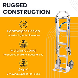 HaulPro Fully Assembled Senior Convertible Hand Truck - Heavy Duty Loads 1,000 lbs. Aluminum Moving Dolly Converts from Hand Truck to Platform Push Cart in Seconds - Utility Cart with Anti Slip Handle