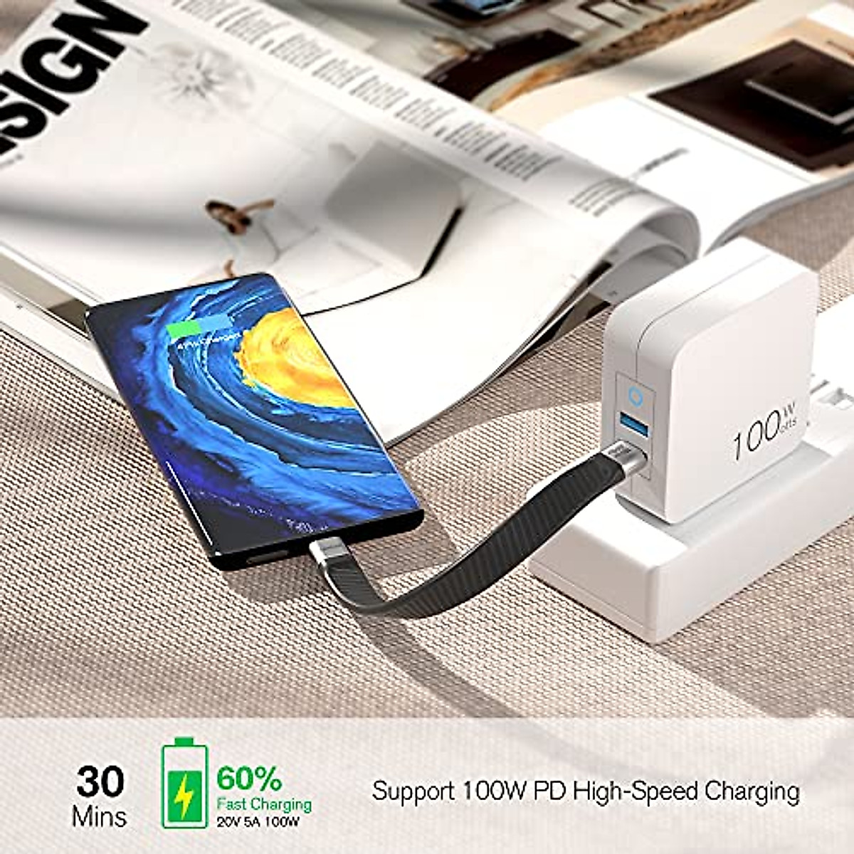 LamToon Short USB C to USB C Cable, USB 3.2 Gen 2 Type C Cable 10Gbps Data Transfer 100W PD Fast Charge Cable FPC Design, 4K@60Hz Video Output, Thunderbolt 3 Compatible for MacBook Pro, iPad Pro