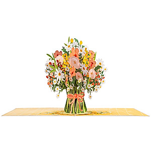 Paper Love 3D Pop Up Flower Bouquet Card, with Daisy Delight Forever Flowers Keepsake, Gift For Birthday, Mothers Day, Get Well, Thank You, All Occasion or Just Because - Oversized 10" x 7" Cards - Includes Envelope And Note