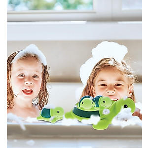 Dollibu Green Sea Turtle Family Animal Bath Squirters 4 Piece Bath Toy Set, Kids Bath Toys for Bathtime & Water Fun, Girls & Boys Floating Cute Animal Rubber Squirt Toys, Pool Toys for Kids