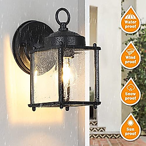 MATAMEYE Outdoor Wall Lantern, Exterior Waterproof Wall Sconce Light Fixtures, Black Front Door Wall Lighting with Clear Beveled Glass Shade, Anti-Rust E26 Socket Porch Lights for Entryway, 2 Pack