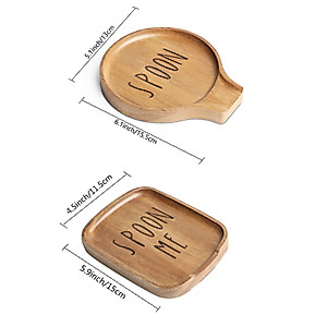 Set of 2 Wood Spoon Rest for Stove Top - Smooth Acacia Wood Spoon Holder for Kitchen Counter with Non Slip Silicone Feet,Perfect Holder for,Spatulas Tongs and Spoons, Brown (Labeled "SPOON")