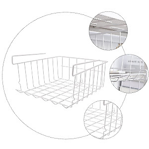 Cabilock 1pc Wardrobe Storage Rack White Wire Rack Kitchen Cabinet Shelves Kitchen Cabinet Organizer Space Saving Wardrobe Organizer Hanging Rack Cupboard Shelf Food Basket Iron Office