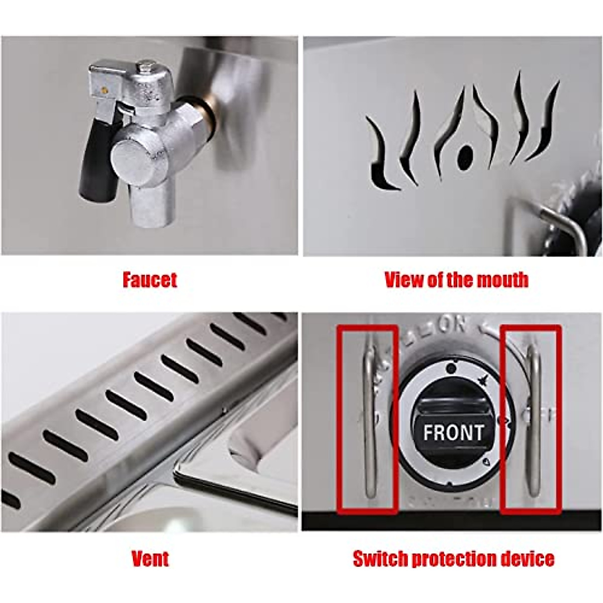 INTBUYING LP Gas Food Soup Warmer Propane Gas Stove Bain-Marie Commercial Canteen Buffet Steam Heater Stainless Steel with Gas Regulator Valve 12''x8.7''x4''Pan-4 Pans（Square）