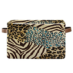 Animal Zebra Tiger Print Storage Bin Kids Women Canvas Compressible Organizer Storage Cube with Handle Storage Basket Box for Bedroom Closet Shelves 2PCS