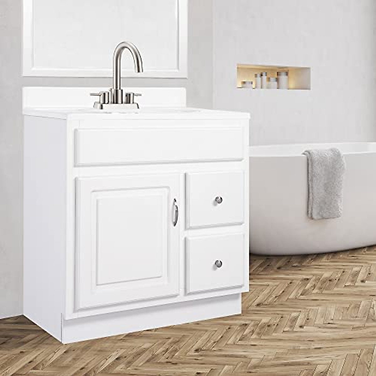 Design House Concord 30 Inch Bathroom Vanity, Ready to Assemble, Solid Wood, White, 587014