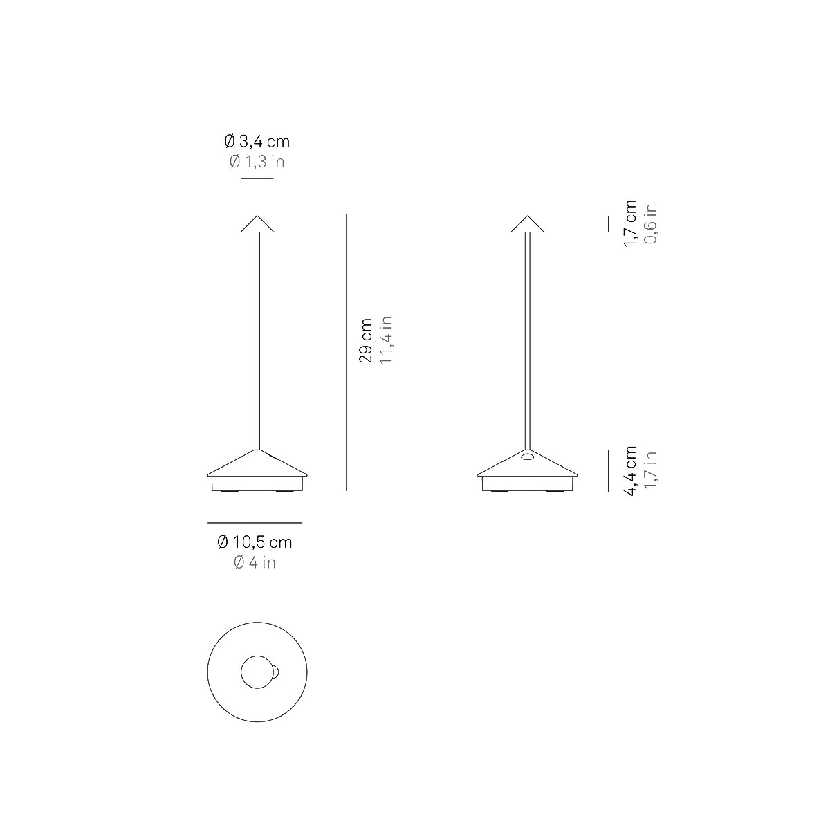 Zafferano Pina Pro Cordless LED Table Lamp (Black) Powder-Coated Aluminum, Touch Dimmable, Indoor Outdoor, Contact Charging Base, USA Plug, 11.4” 29cm