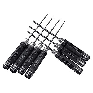 7pcs Hex Allen Screwdriver Kit 0.9mm 1.27mm 1.3mm 1.5mm 2.0mm 2.5mm 3.0mm Key Driver Repair Tools for Rc Model Car Helicopter Boat Spare Tool Parts (Silver Tips)