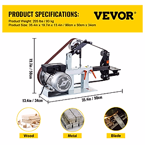 VEVOR 2" x 82" Belt Grinder, 2HP 1500W, 3 in 1 Constant Speed Belt Disc Sander with 3 Grinding Wheel, 110V Bench Sander with 12-inch Wheel and Flat Platen Tool Rest for Knife Making