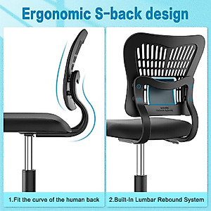 PALONE Home Office Chair Ergonomic Desk Chair Mesh Computer Adjustable Height Seat 360° Swivel Gaming Armless Chair Task with 5 Rolling Castors Upholstered Comfy Office Chair No Arms(Black)