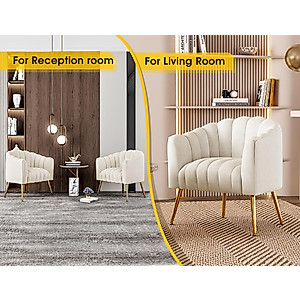 Dewhut Oversized Pumpkin Couch Accent Chair, Modern Comfy Velvet Upholstered Barrel Chairs, Luxury Single Sofa Armchair for Living Room, Waiting Room, Office and Vanity, (Beige)