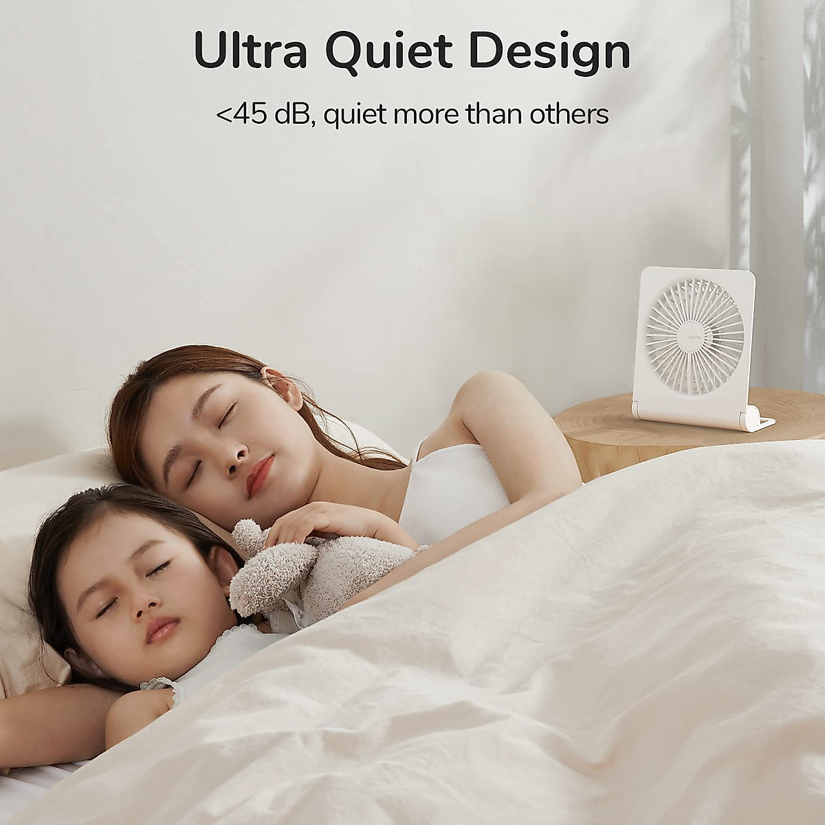 JISULIFE Small Desk Fan, Portable USB Rechargeable Fan, 160° Tilt Folding Personal Mini Fan with 4500mAh Battery, Strong Wind, Ultra Quiet, 4 Speed Modes for Office, Home, Camping - White