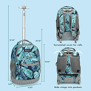 Tilami Rolling Backpack 19 inch Wheeled LAPTOP Boys Girls Travel School Student Trip, rainforest