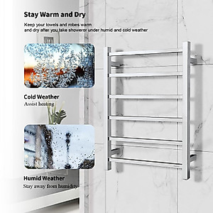 SHARNDY Towel Warmer Polished Chrome for Bathroom Wall Mounted Bath Towel Heater Plug-in Square 6 Bars Drying Rack Stainless Steel Electric Heated Towel Rack ETW13 68W 26.77x20.47x4.13 inches
