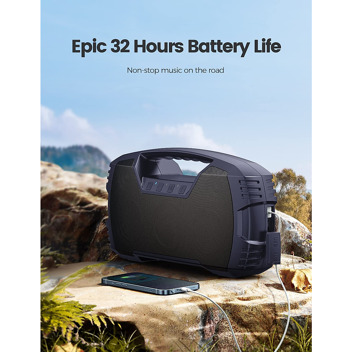 IPX7 Waterproof Bluetooth Speaker, 40W Portable Wireless Speaker, 32H Playtime, Stereo Loud Sound, Deep Bass, Outdoor Speaker with Handle, Bluetooth 5.0, Built-in Mic for Party,Pool,Beach-Navy Blue