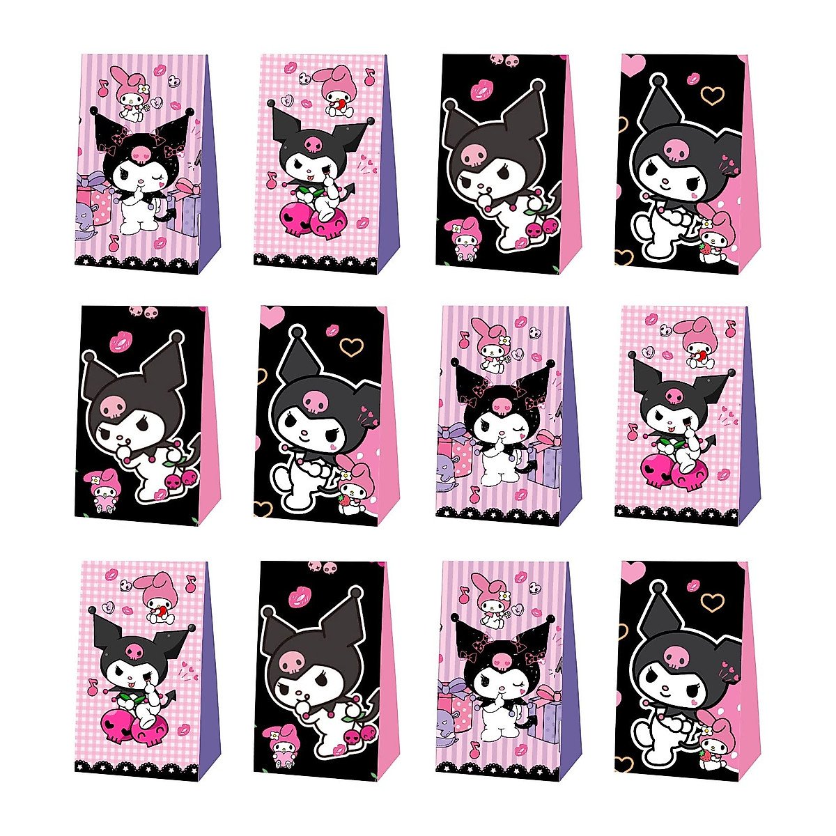 Tuklye 12 Pcs Kuromi Party Favor Gift Bags for Kuromi and My Melody Birthday Party Decorations and Supplies