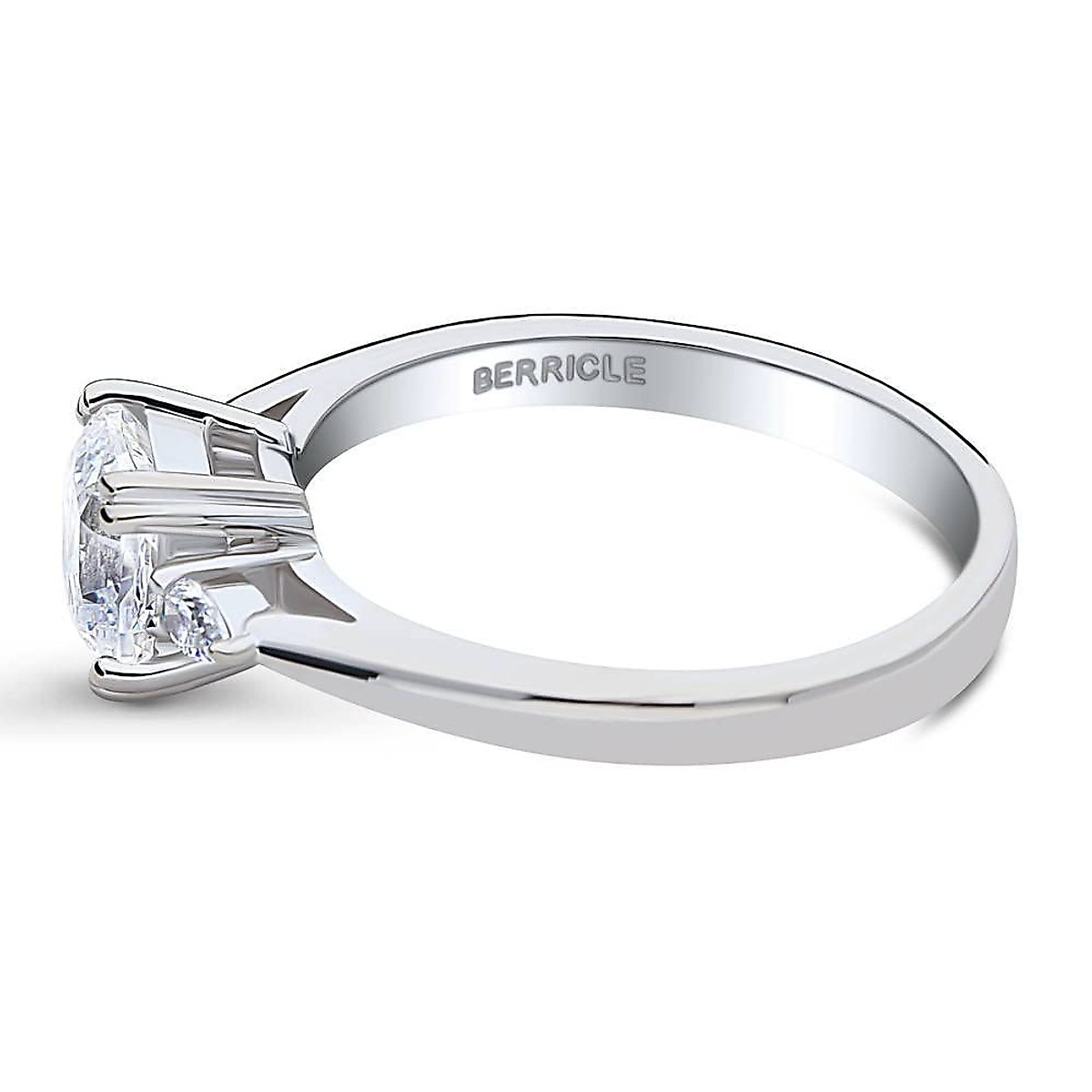 BERRICLE Sterling Silver 3-Stone Wedding Engagement Rings Cushion Cut Cubic Zirconia CZ Promise Ring for Women, Rhodium Plated Size 8
