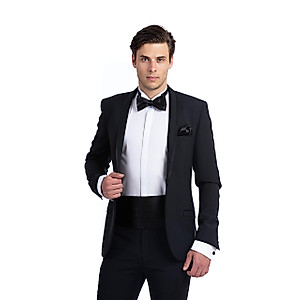 NV Holders: Men's Premium 100% Silk Cummerbund, Bow Tie, Handkerchief - Black Tuxedo set (Black)