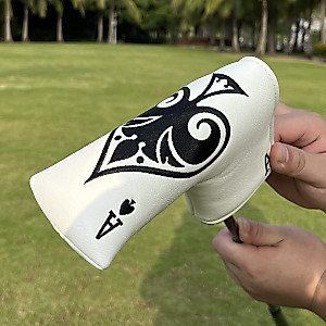 Barudan Golf Custom Putter Covers - Poker Ace Blade Putter Cover Magnetic Putter Headcover Head Cover for Blade Putters -White PU Leather Putter Head Cover for Men fits Scotty Cameron Ping Putters