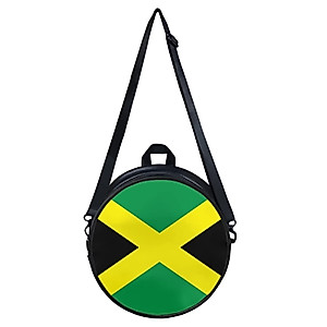 Veniyate Jamaica Flag Pattern Shoulder Handbags Round Crossbody Bag for Women Lightweight Zipper Closure & Removable Shoulder Straps Cross Body Purse