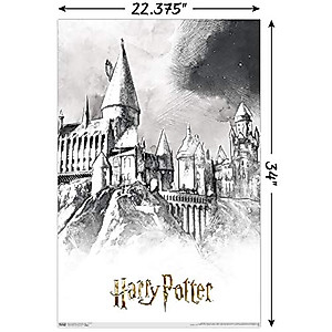 Trends International The Wizarding World: Harry Potter - Illustrated Hogwarts Wall Poster, 22.375" x 34", Poster & Mount Bundle