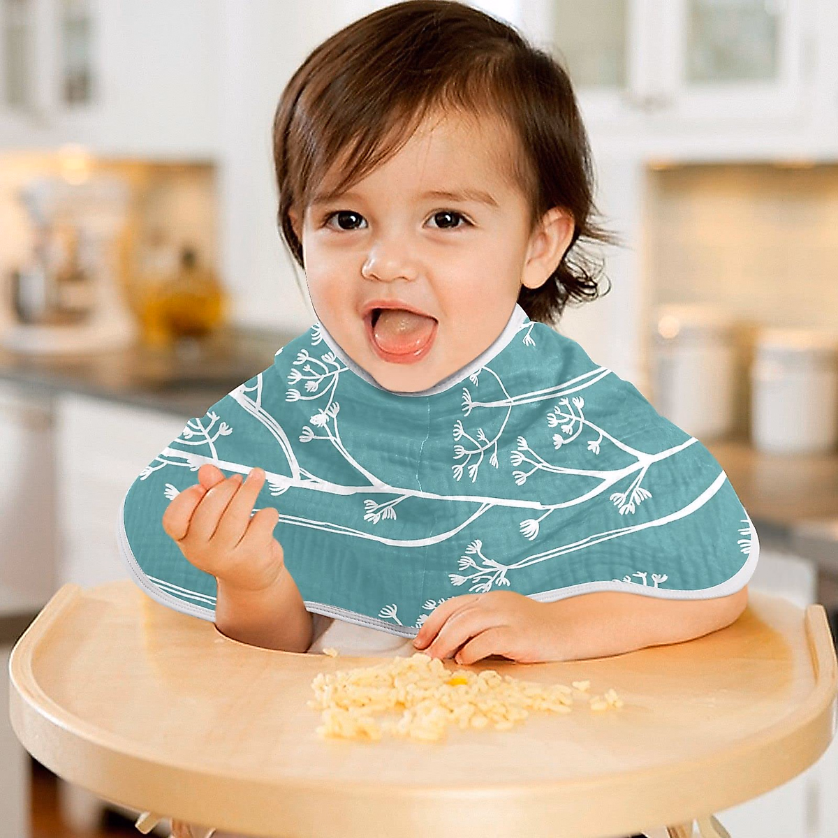 WELLDAY Muslin Baby Burp Cloths Set of 4, Soft Absorbent Turquoise Leaf Brunch Muslin Washcloths, Bibs, Face Towel for Newborn Boys Girls, 22 x 11 Inch