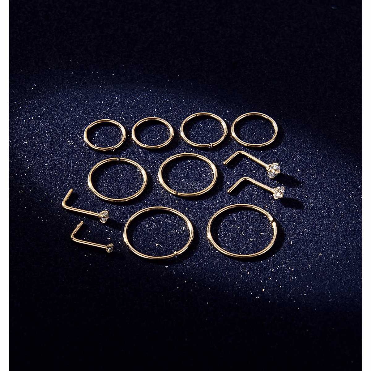 Masedy Nose Rings 12Pcs 20G 316L Stainless Steel L Shaped Nose Studs Cartilage Tragus Septum Piercing Gold
