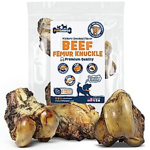 PUPDAWGS Dog-Bones-for-Aggressive-Chewers | 6" Hickory Smoked Flavor Femur Knuckles | Dog-Bones-for-Large-Dog | All Natural Dog Bone Treats Made in The USA - Individually Wrapped (3 Piece Pack)