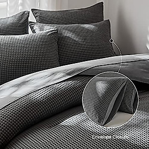 WARMDERN Grey Comforter Set King Size Waffle Weave Lightweight Bedding Comforter Sets Soft Microfiber Down Alternative Comforter 7 Pieces Bed in A Bag All Season(Gray, King)