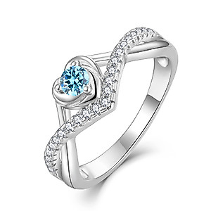 STARCHENIE Women Ring,Sterling Silver Promise Infinity Ring for Women size7 Aquamarine color