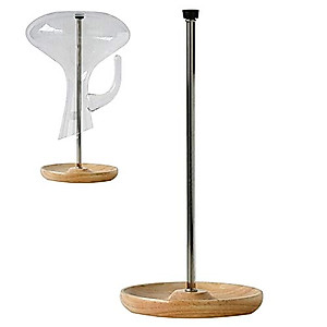 Wine Decanter Drying Stand with Silicone Head to Avoid Scratches-Detachable Shelf Decanter Rack Holder with Wooden Drip Catching Base, Decanter and Wine Glass NOT Included