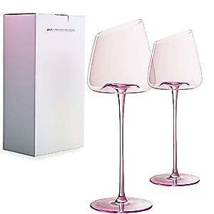 Red Wine Glasses Set of 2,Pink Crystal Wine Glass,Lead-Free Goblet,Unique Gifts for Women,Birthday,Wedding,Anniversary,Valentine's Day(18oz, Pink)