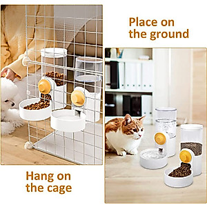 DricRoda Pet Feeder Waterer Hanging Dog Cat Food Water Dispenser, Automatic Gravity Feeder Waterer Set for Cage Pets, Travel Food Water Bowl Rabbit Feeder for Ferret Small and Medium Animals, White