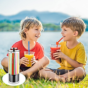 Worldity 1Pcs Straw Dispenser and 100Pcs Drinking Straw, Straw Holder with Stainless Steel Lid, Transparent Straw Dispenser for Pencils, Stir Sticks, Drinking Straw, Black