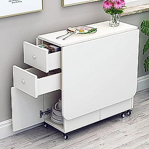 BytugI Drop Leaf Table, Movable Folding Dining Table, Multifunctional Extendable Kitchen Table, Round Edge, Storage with Drawer, for Dining Room, Kitchen (Black)(Color:Logs)