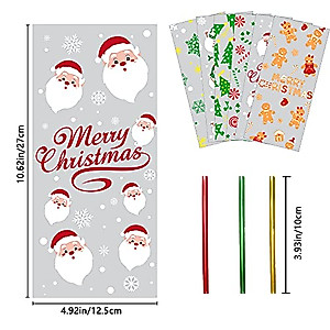 JOICEE 120PCS Christmas Cellophane Candy bags, Xmas Cello Treat Goody Bags with Ties for Christmas Holiday Party Favors