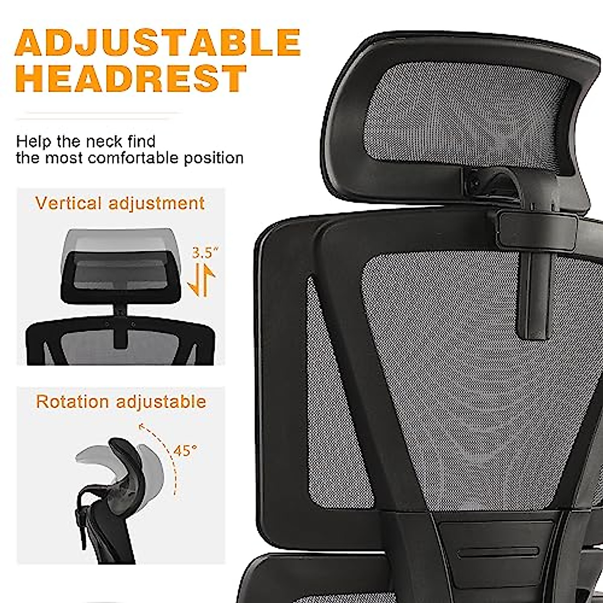 LSSBOUGHT Ergonomic Mesh Office Chair with Lumbar Support Adjustable Footrest Headrest, Mid Back Executive Swivel Desk Chair with Armrest for Home Office Work, Black