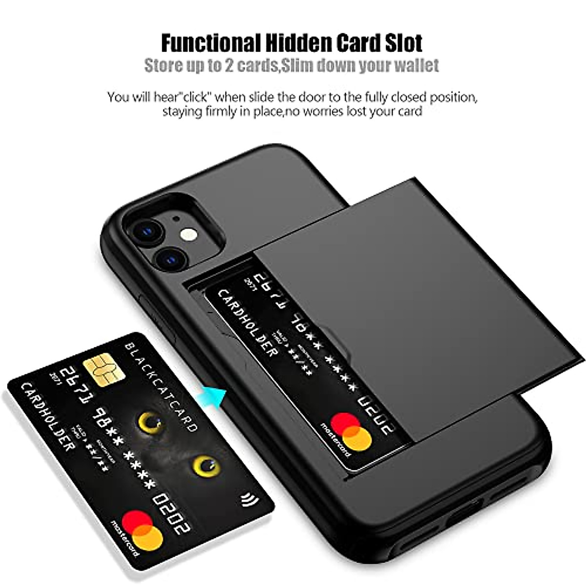 Nvollnoe for iPhone 11 Case with Card Holder Heavy Duty Protective Dual Layer Shockproof Hidden Card Slot Slim Wallet Case for iPhone 11 for Men&Women(Black)