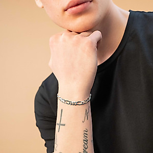 QUADRI - Figaro Link Chain 7 mm in 925 Sterling Silver Italian Bracelet for Men Women - 7.5 Inch - Premium Quality Made in Italy Certified - Gift Box Included (7.5 Inches)