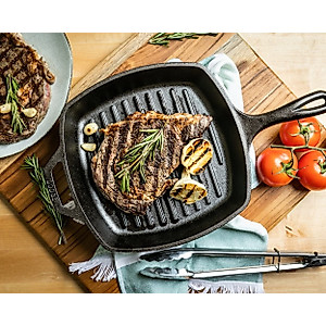 Lodge L8SGP3 Cast Iron Square Grill Pan, Pre-Seasoned, 10.5-inch