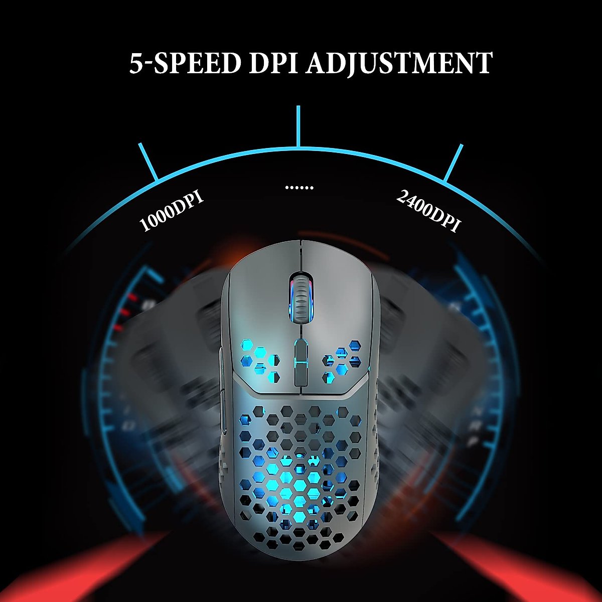 RGB Bluetooth Gaming Mouse Light Weight Silence Wireless Rechargeable Honeycomb Durable Computer Mice Comfortable with Side Button 7 Lights 3 DPI for Laptop Mac Windows Microsoft 2.4G+BT5.0