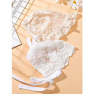 Unittype 2 Pieces Baby Girl Lacy Bonnet Eyelet Lace Christening Bonnet Cap Toddlers Beanie Breathable Sun Protection Hat White,40- 44cm 16.5-17.3 inches in head circumference