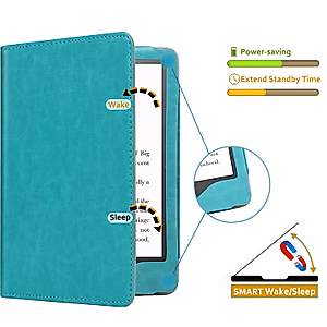 RSAquar Case for 6.8" Kindle Paperwhite (11th Generation-2021) and Kindle Paperwhite Signature Edition, Slim PU Leather Cover with Auto Sleep Wake, Hand Strap, Card Slot and Foldable Stand, Sky Blue