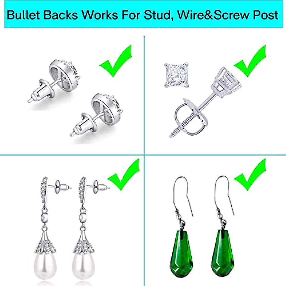 Catinee Locking Earring Backs For Studs,14k Plated White Gold Earrings Back For Studs Secure,Hypoallergenic Earring Backs Apply To Earring Backs For Droopy Ears(6pcs/3pair)